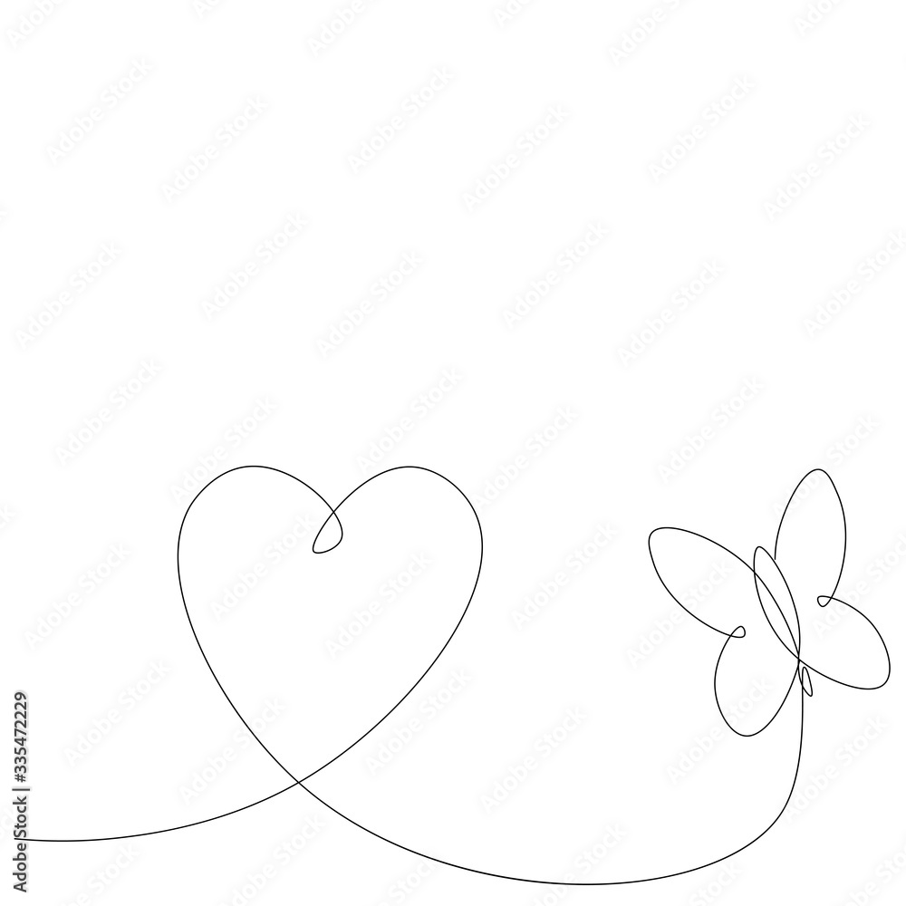 Butterfly love heart. Animal line drawing, vector illustration Stock ...
