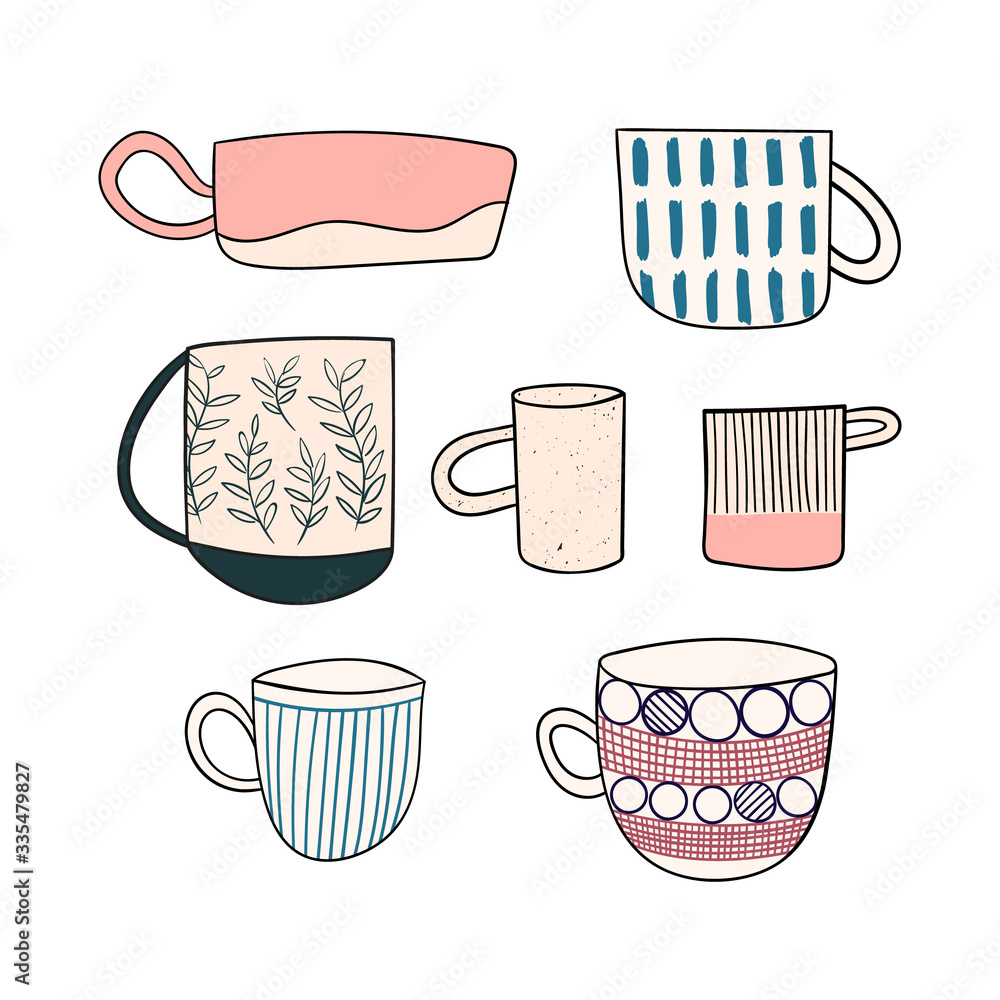 Stylish collection of handmade ceramics. Cute hand drawn cups and mugs ...