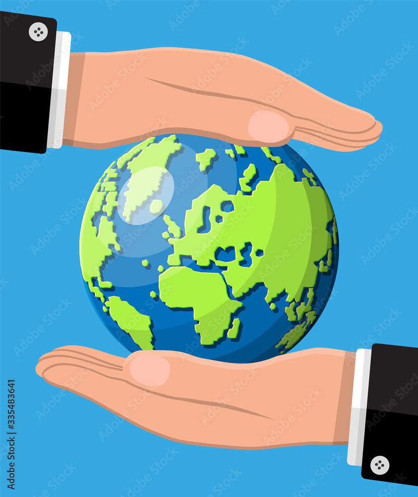 Human hand holding green earth. Save earth day. Respect for nature and ...