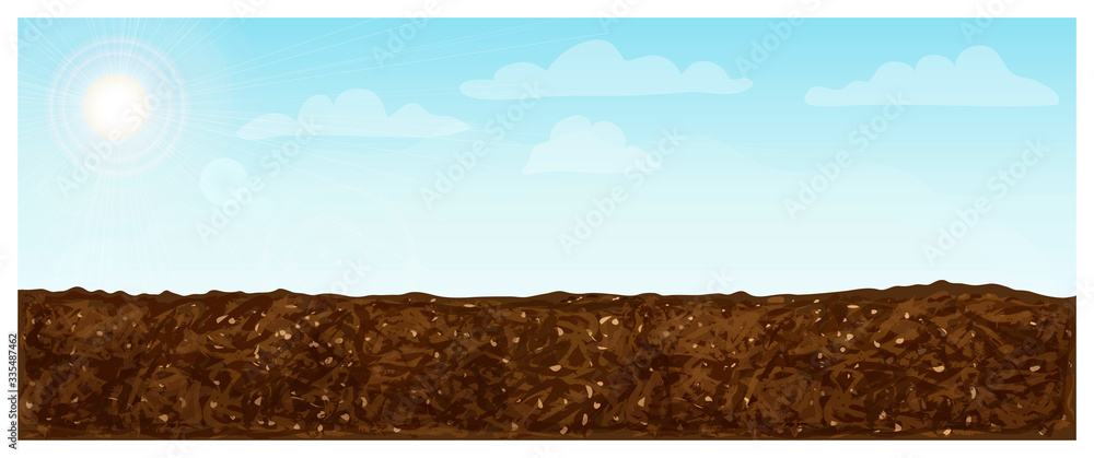 blue sky and land background. horizontal sky and ground landscape ...