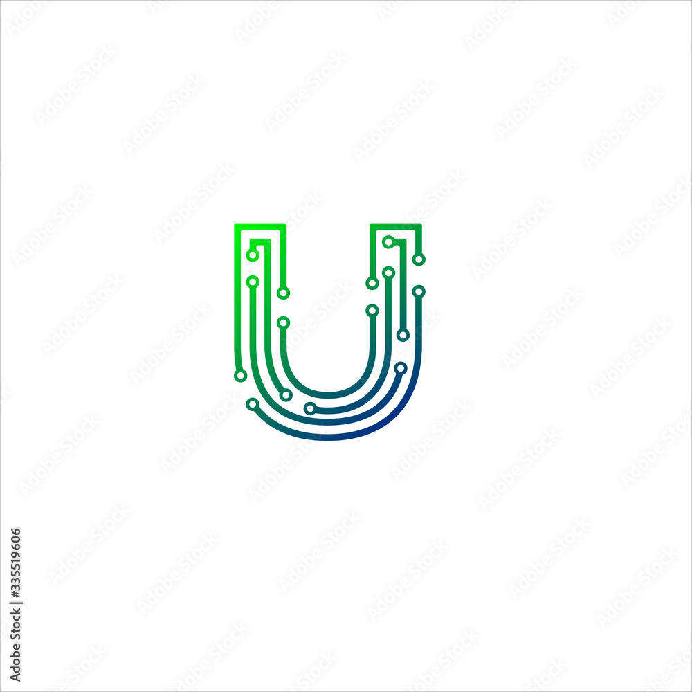 Vector Letter U logo design concept, Technology and digital abstract dot connection cross ...