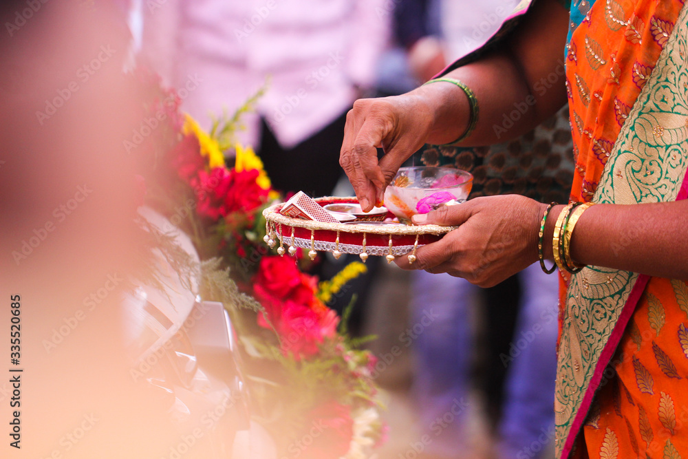 Indian traditional wedding ceremony : Decorative puja thali Stock Photo ...