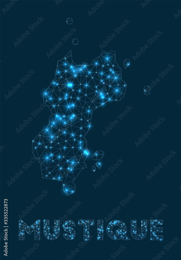 Mustique network map. Abstract geometric map of the island. Internet ...