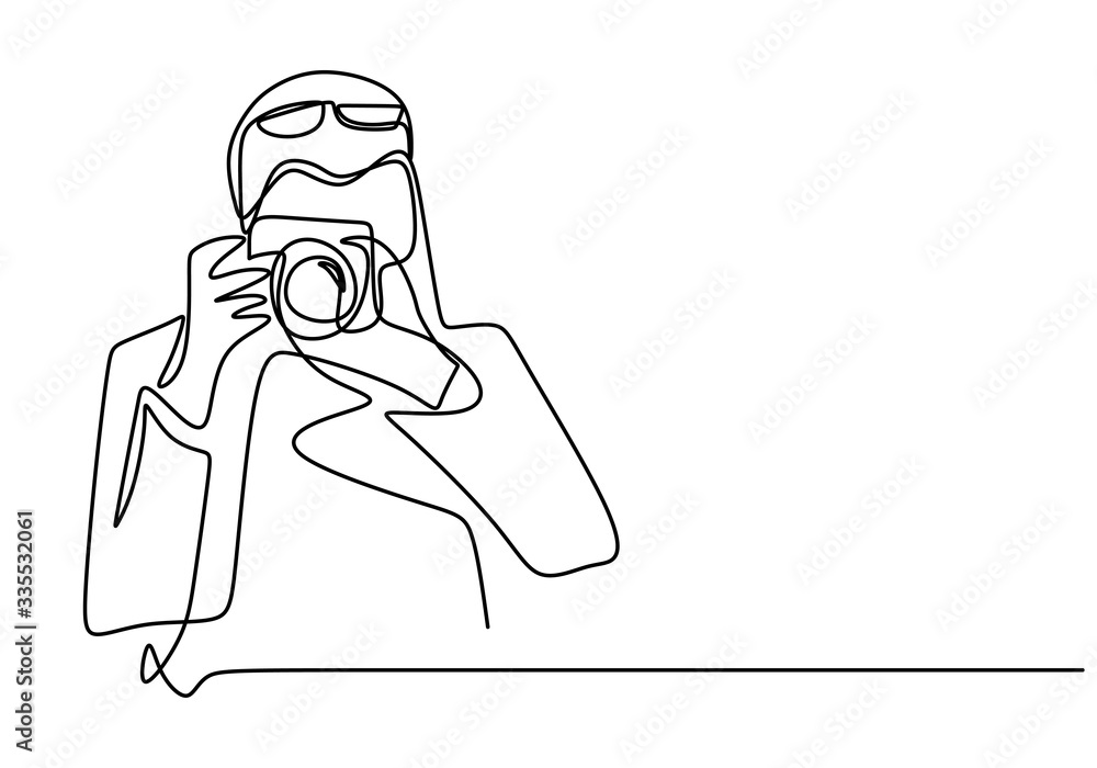 Photographer continuous one line illustration. Man taking picture. Guy ...