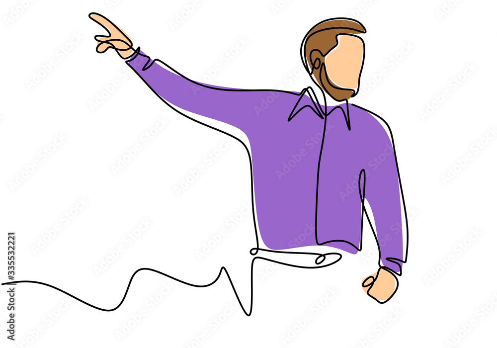 Continuous single drawn one line of person presentation standing to ...