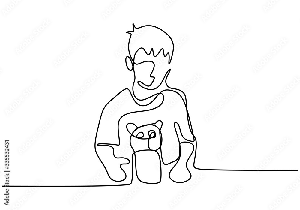 Continuous one line drawing of kids playing toys minimalism design. Fun ...