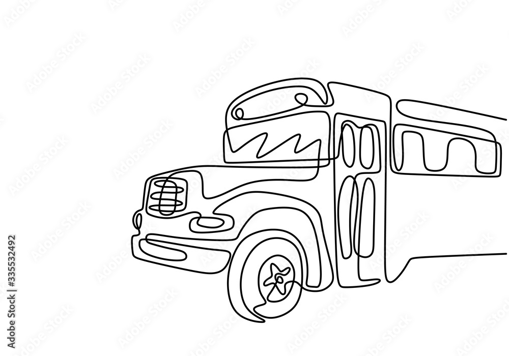 One line drawing of bus transportation. Vector bus. One line style ...