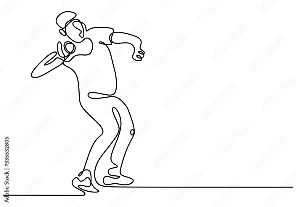 Continuous line drawing of athlete shot disc throwing sports ...