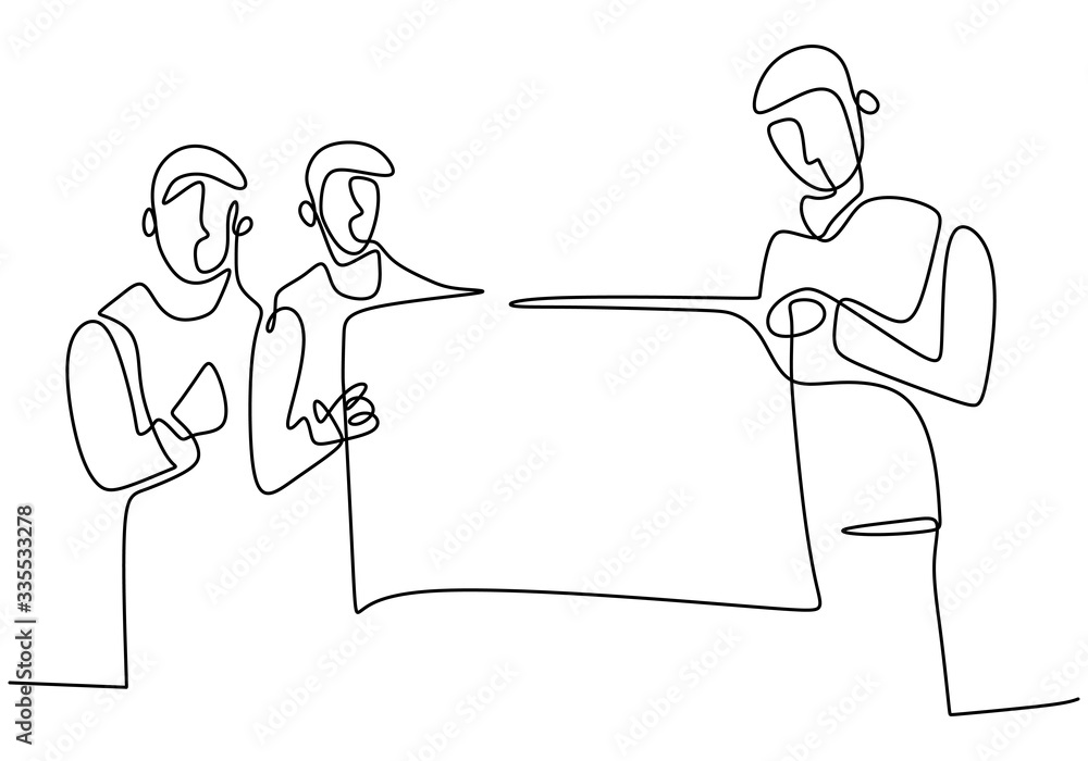 Continuous one line drawing. Protesters crowd simple black and white ...