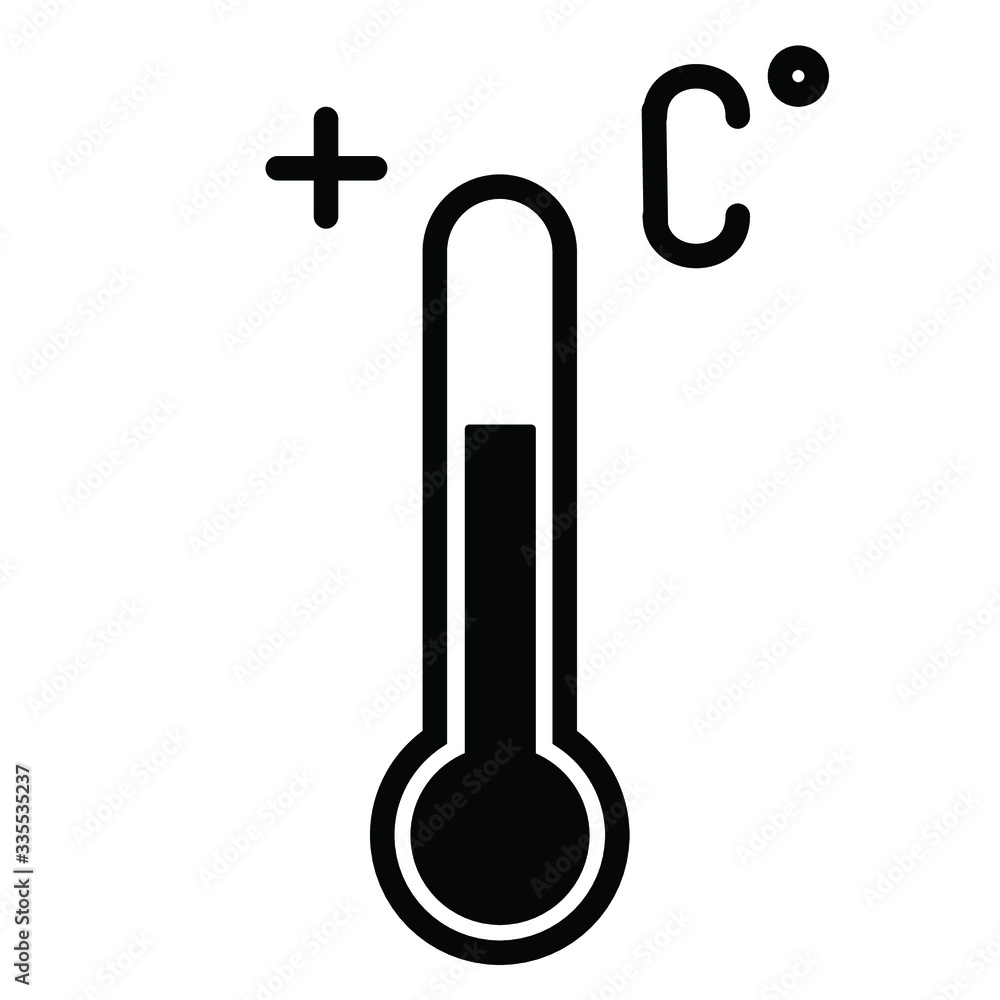 High temperature thermometer icon, plus icon and degrees Celsius vector ...