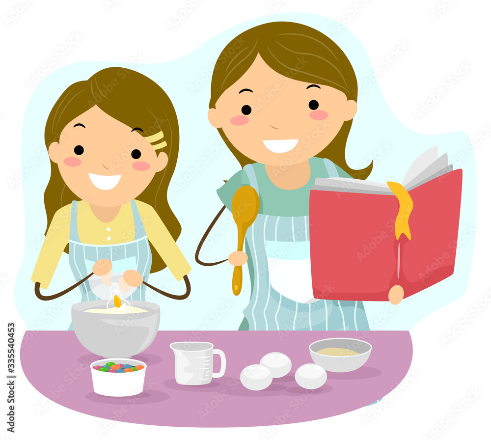 Stickman Teen Girl Mom Baking Bonding Illustration Stock Vector | Adobe ...