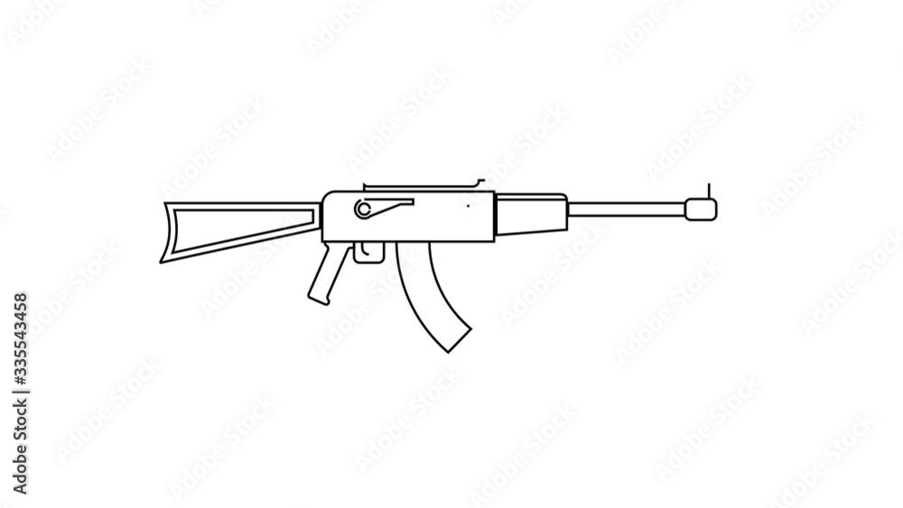 Animated icon of assault riffle. Black isolated vector object on white ...