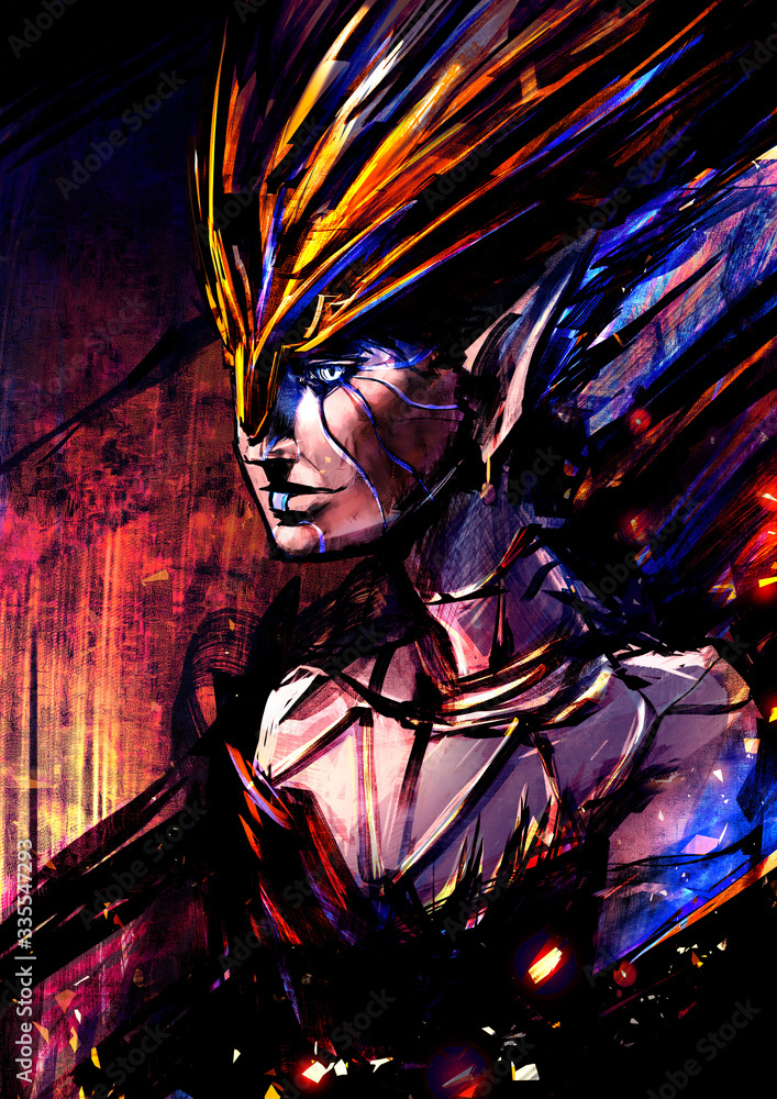 A terrible demon woman with many magical scars on her face, a Golden ...