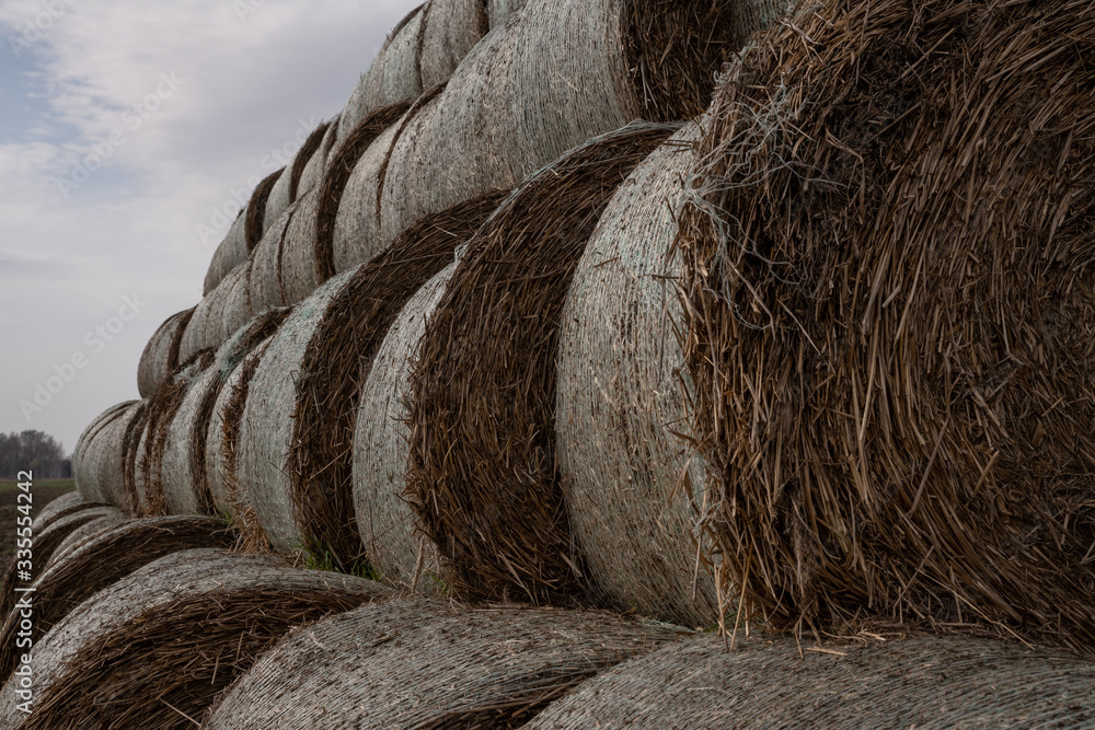 bales of straw stacked into pyramids Stock Photo | Adobe Stock