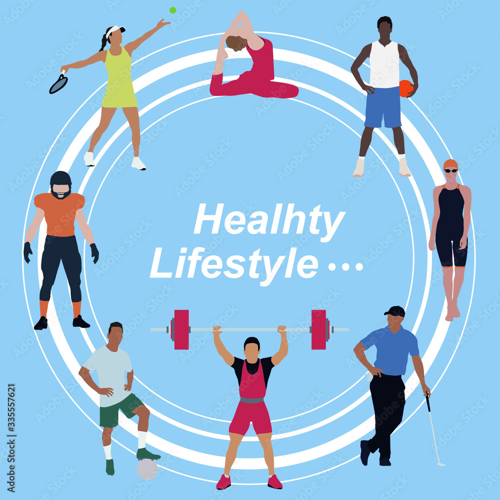 Healthy lifestyle. Isolated vector background of male and female ...