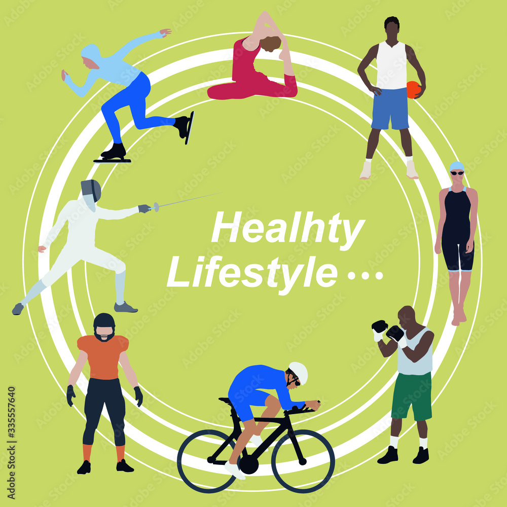 Healthy lifestyle. Isolated vector background of male and female ...