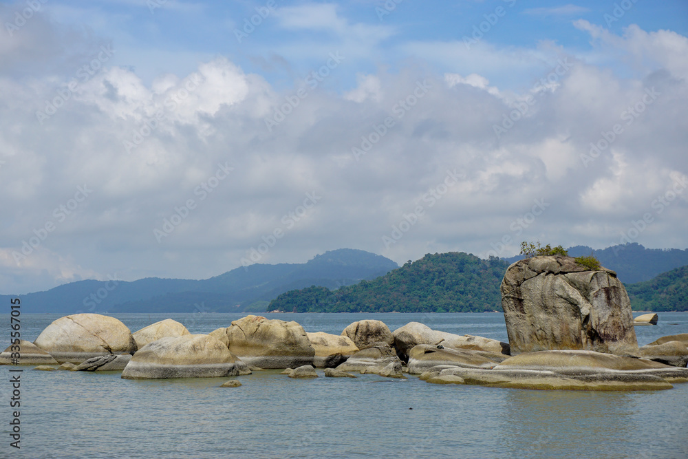 Rock formation on the beach in Permatang Damar Laut, Penang. Stock ...