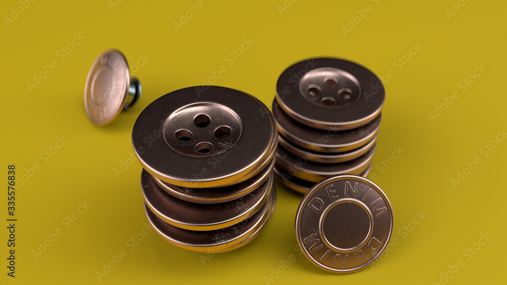 The columns of iron buttons on the yellow surface with a depth of field ...