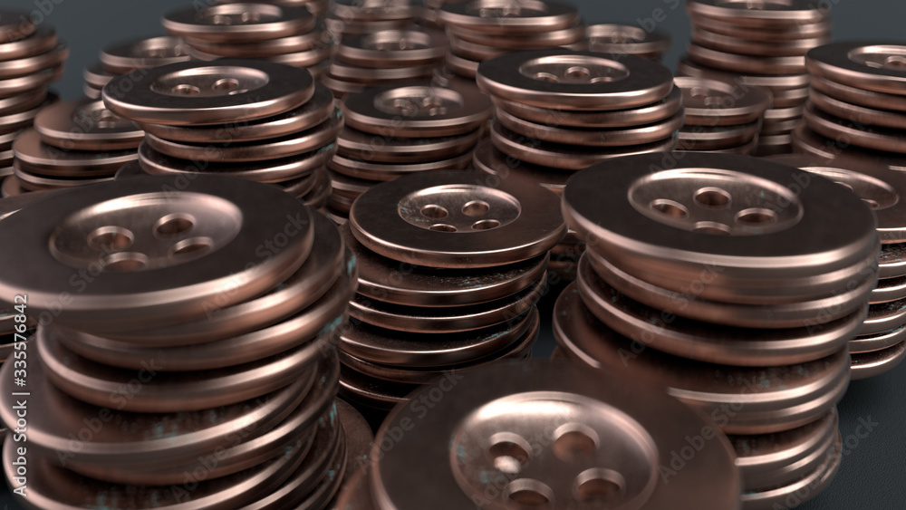 The columns of iron buttons on the black surface with a depth of field ...