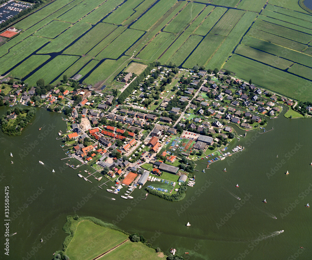 Kaag, Holland, August 01- 1986: Historical aerial photo of the village ...