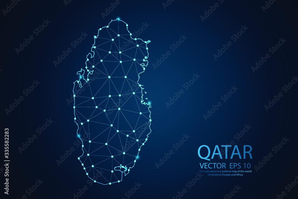 Abstract mash line and point scales on Dark background with map of ...