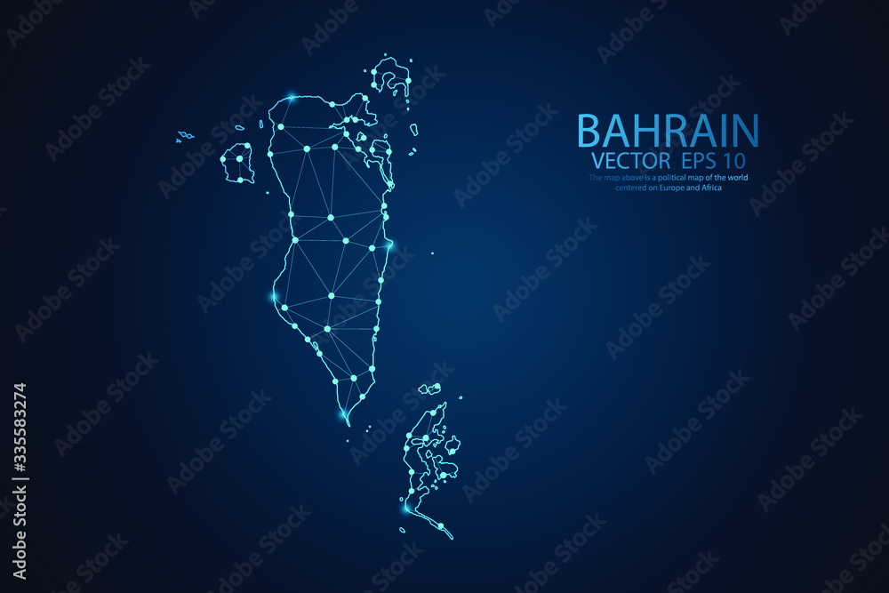 Abstract mash line and point scales on Dark background with map of ...