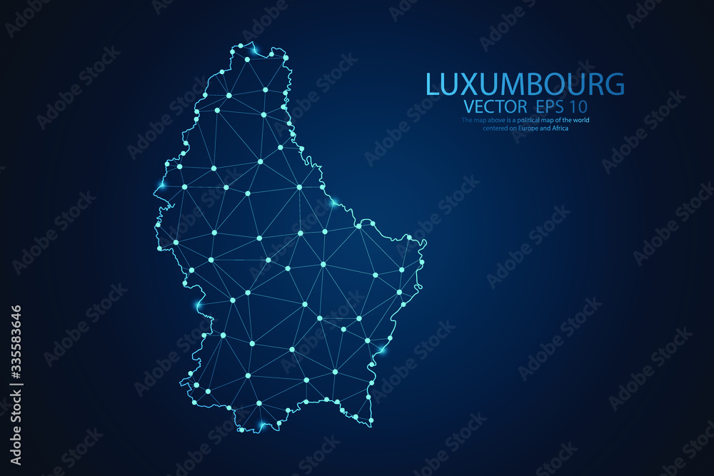 Abstract mash line and point scales on Dark background with map of ...