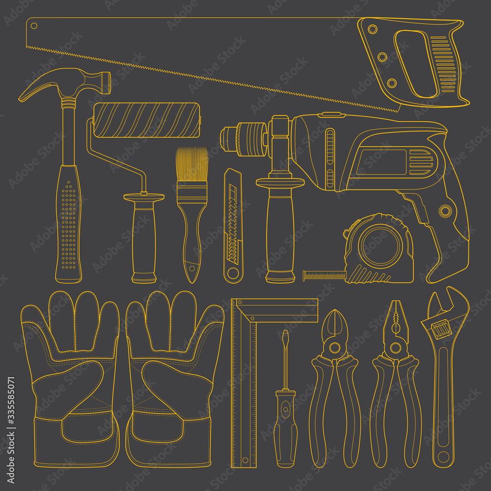 Construction tools linear set all of tools supplies for house repair ...