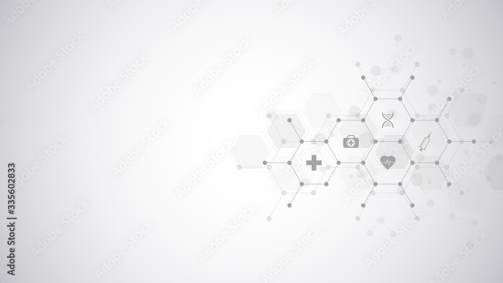 Medical background with flat icons and symbols. Template design with ...