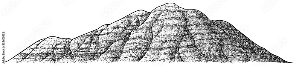 Mountain illustration, drawing, engraving, ink, line art, vector Stock ...