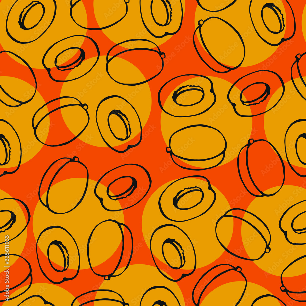 Seamless pattern with apricot hand drawn fruits elements. Vegetarian ...