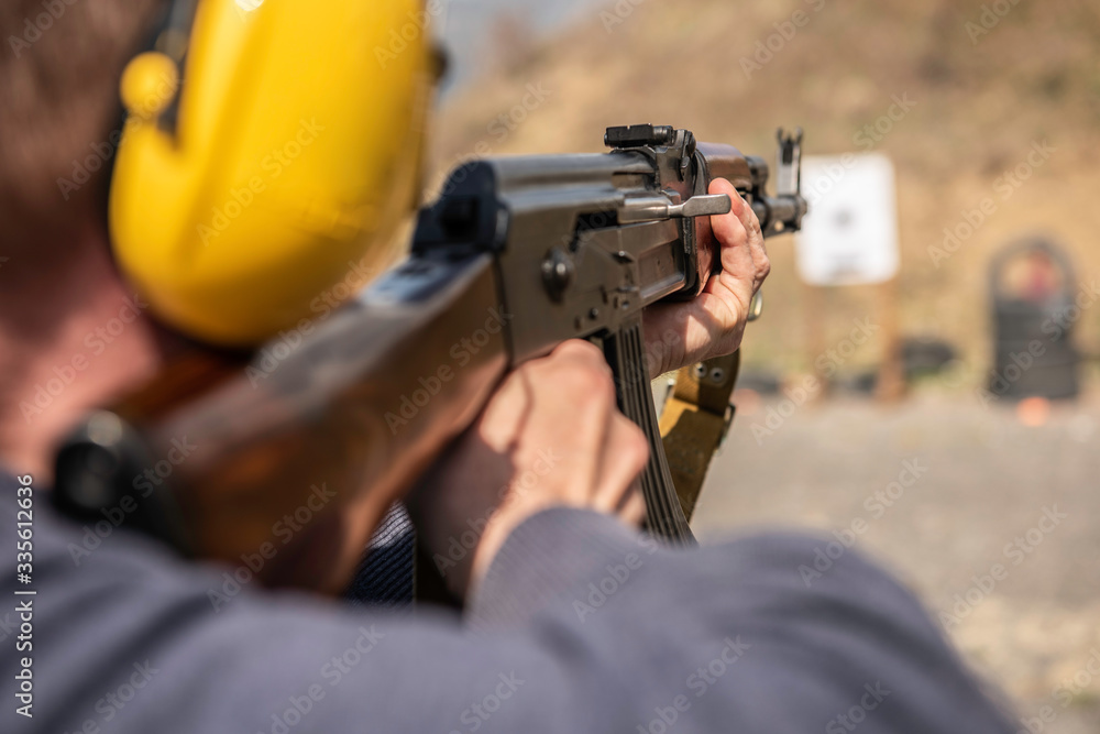 detail of ak 47 aiming for a target at sport shooting venue military ...