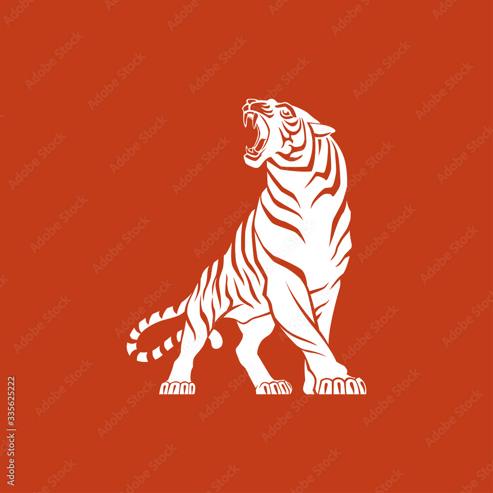 Tiger logo sign emblem vector illustration white Stock Vector | Adobe Stock
