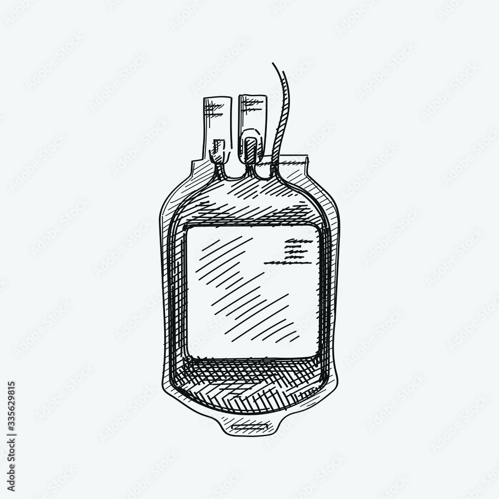 Hand-drawn sketch of bag for intravenous injection and blood ...