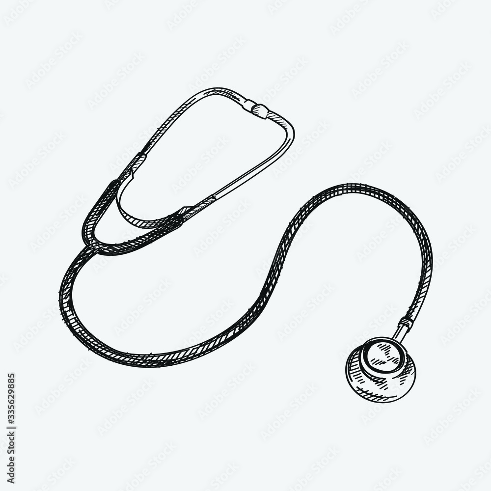 Hand-drawn sketch of Littmann Classic Stethoscope. Medical tools. First ...