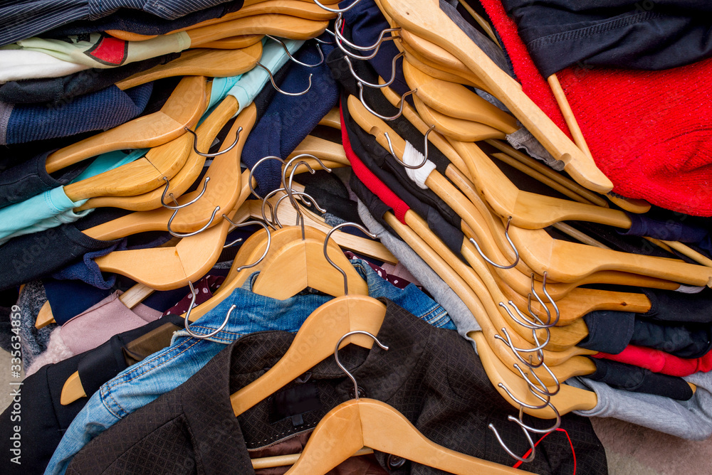 pile of used clothes. Second hand for recycling Stock Photo | Adobe Stock