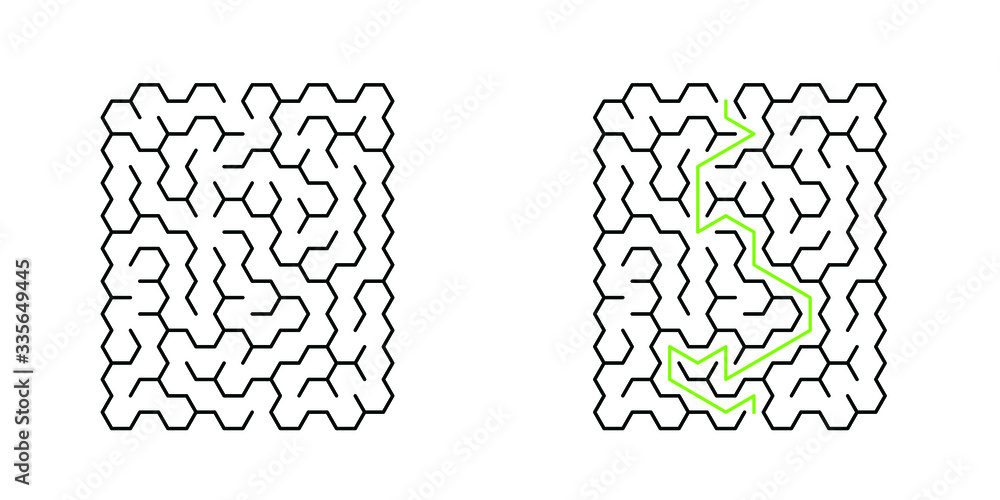 A 10x10 rectangular maze with hex cells and solution Stock Vector ...