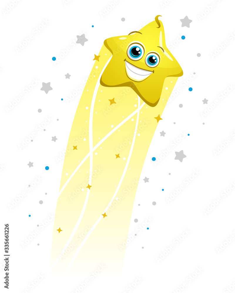 Vector illustration of a happy cartoon shooting star on a white ...