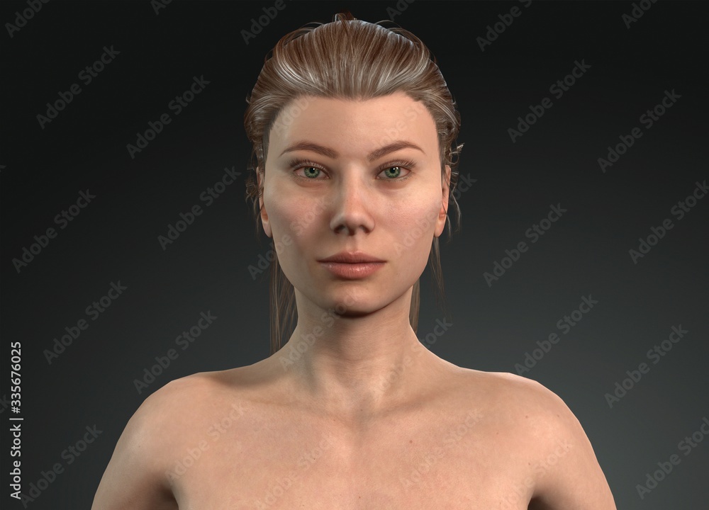 3d Illustration Woman Model With Green Eyes Beautiful Face Without