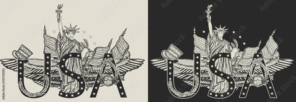 United States of America art. Statue of liberty. USA slogan. Patriotic ...