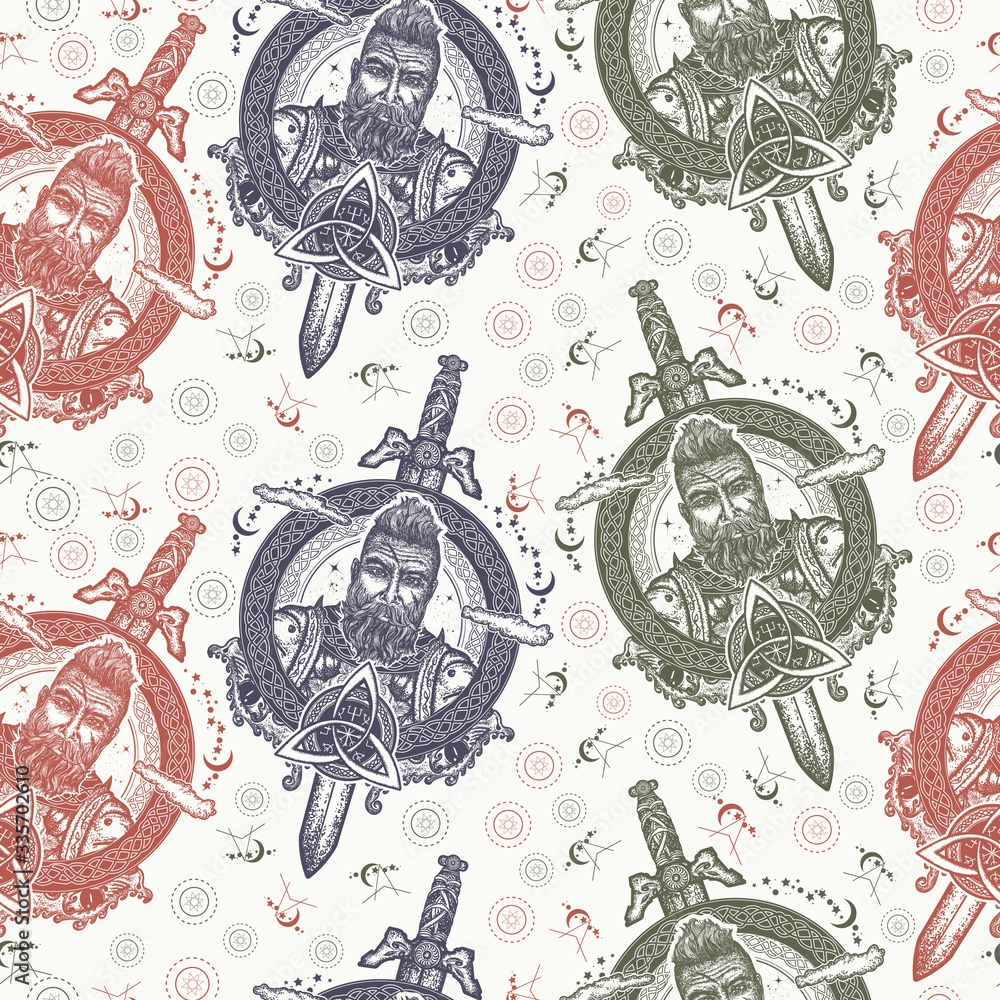 Vikings. Seamless pattern. Packing old paper, scrapbooking style ...