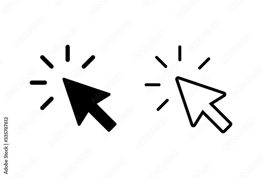 Click icons set on white background. Cursor icon. Computer mouse click cursor black arrow icons ...
