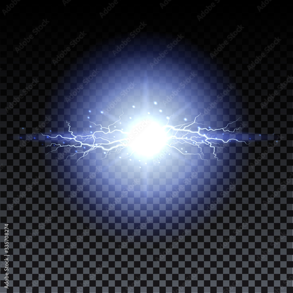Lightning strikes and sparks, electrical energy on transparent ...