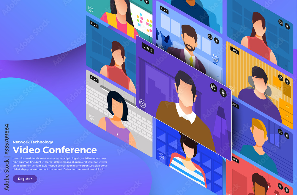 Illustrations flat design concept video conference. online meeting work ...