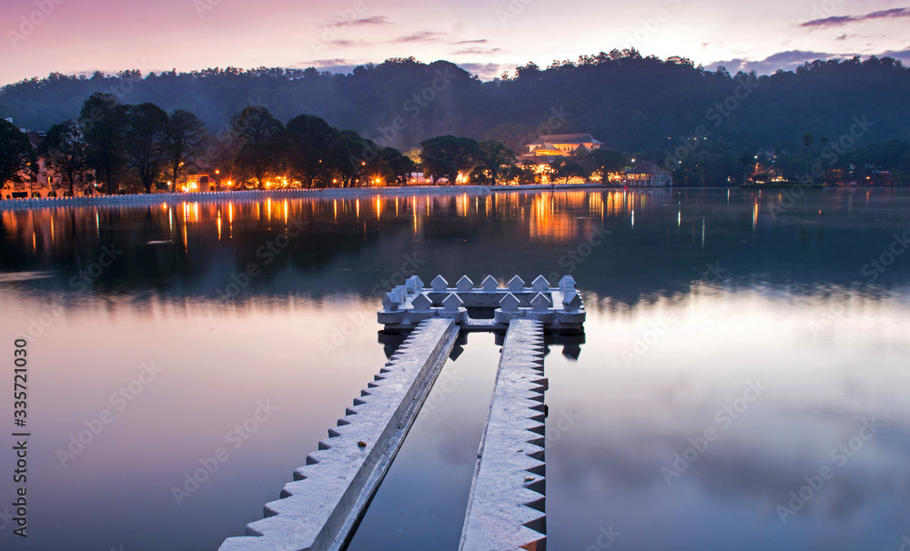 Kandy Lake and the Temple of the Sacred Tooth Relic (Sri Dalada Maligawa) at Sunrise, Kandy, Sri ...