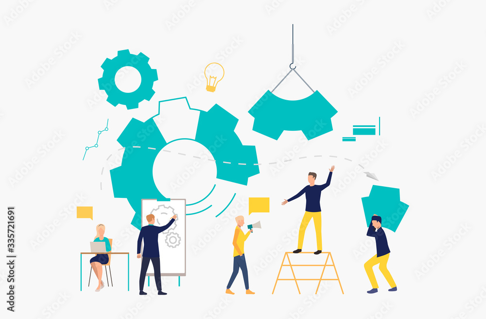 Business team working as mechanism. Operation, teamwork, brainstorming ...