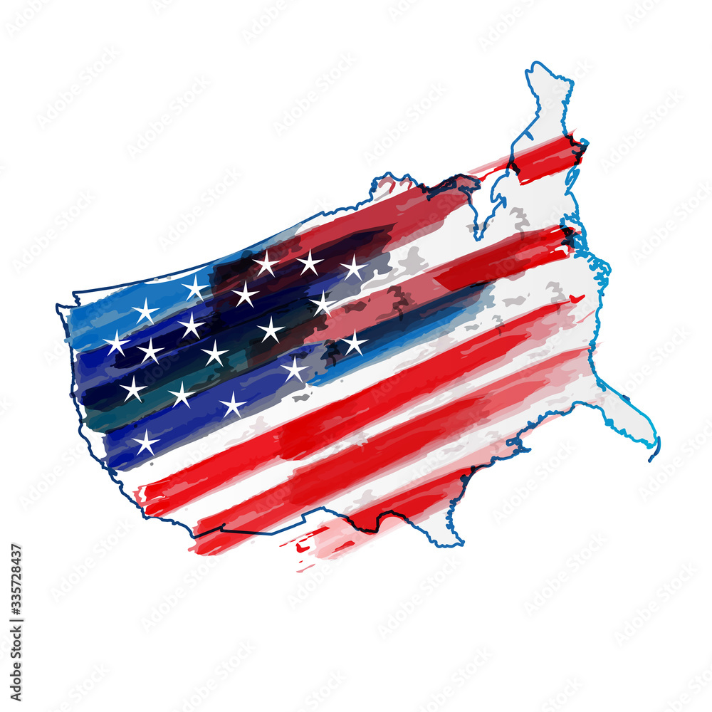 American flag USA map watercolor logo vector Stock Vector | Adobe Stock