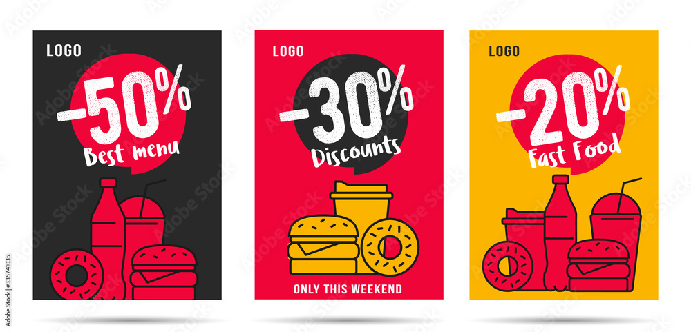 Discount posters set for fast food restaurant or delivery service ...
