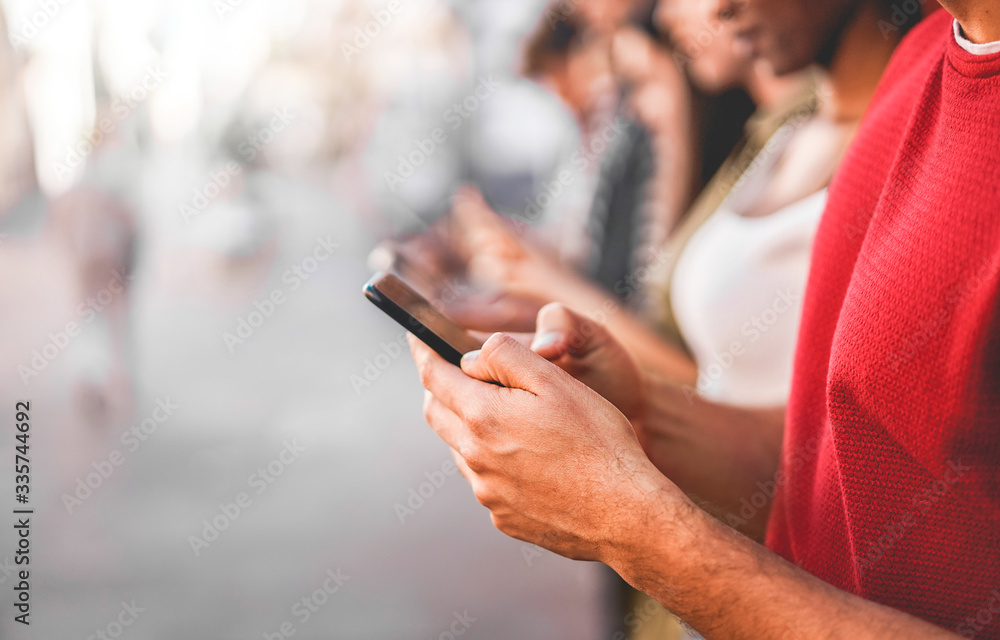 Foto Stock Young people searching online news and information ...