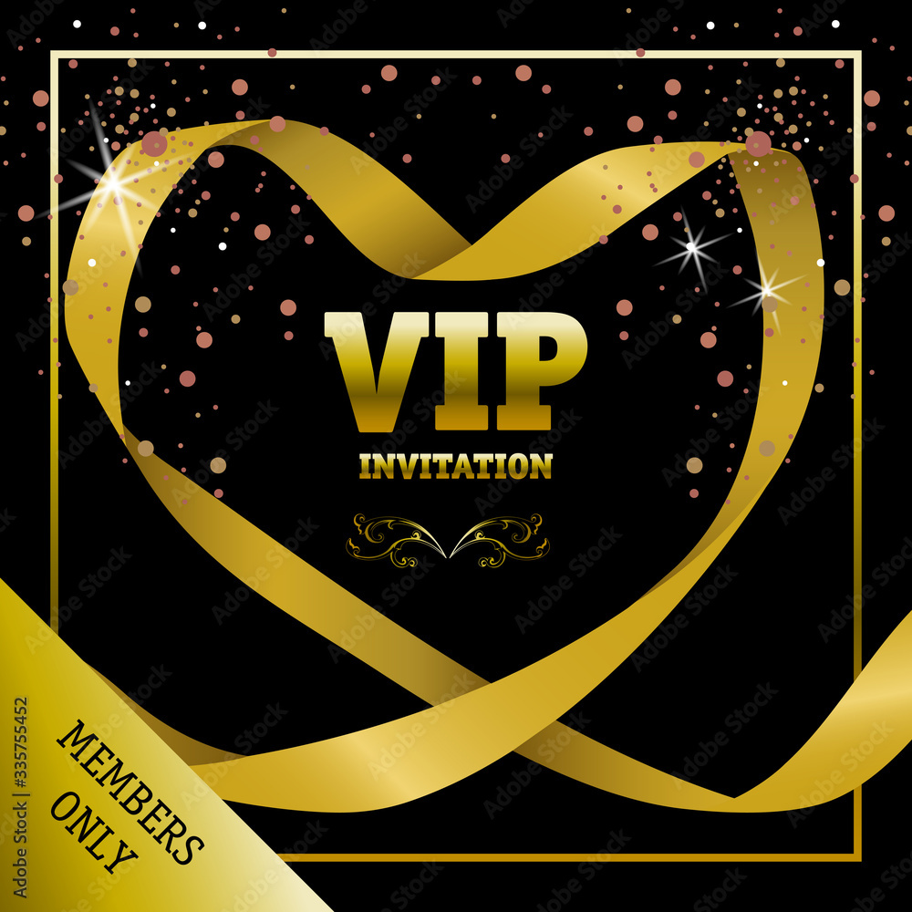 VIP invitation members only banner design in heart-shaped ribbon ...